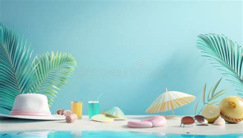 A Beach Scene With A Blue Sky And Palm Trees By Ai Generated Image