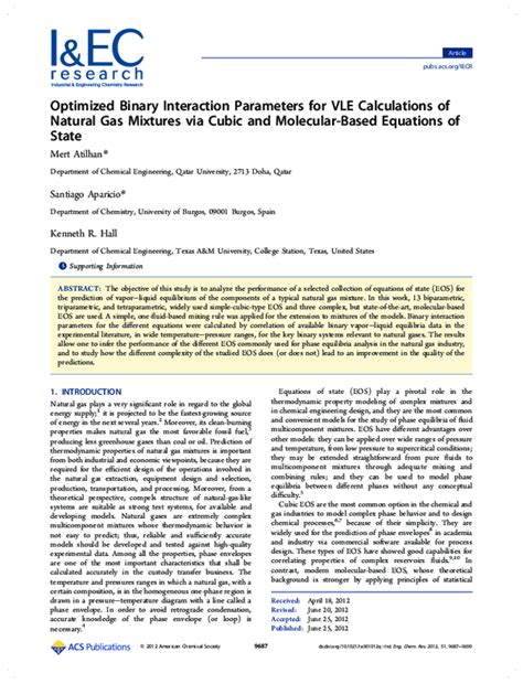 Pdf Optimized Binary Interaction Parameters For Vle Calculations Of