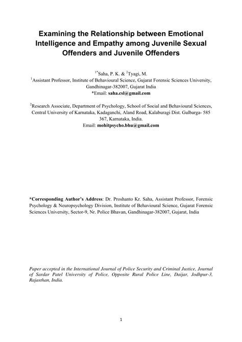 Pdf Examining The Relationship Between Emotional Intelligence And Empathy Among Juvenile