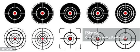 대상 대상 아이콘이 설정되었습니다 조준 저격수 슛 초점 커서 대상 대상 플랫 및 라인 스타일 벡터 Eps 10 검안에 대한 스톡