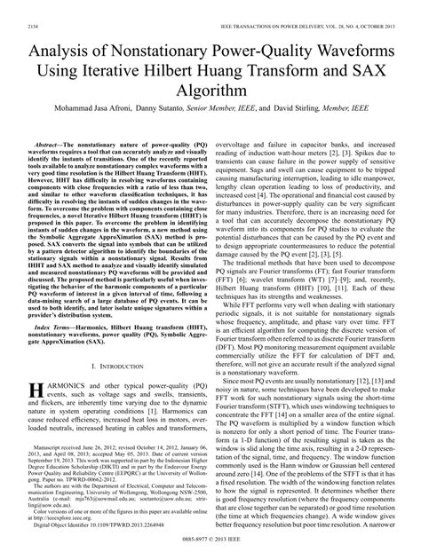 Pdf Analysis Of Nonstationary Power Quality Waveforms Using Iterative
