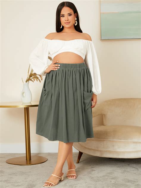 Shein Lune Plus Elastic Waist Fold Pleated Skirt Shein Usa