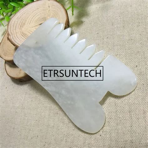 Natural Jade Stone Guasha Gua Sha Board Comb Shape Massage Hand
