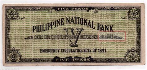 Cebu Philippines Emergency Banknote S219 5 Pesos Pnb Auunc Guerrilla