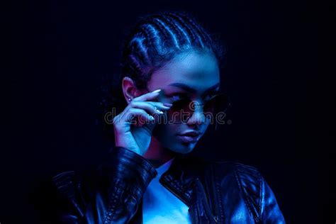 Fashion Young African Girl Black Woman Hold Stylish Pink Glasses