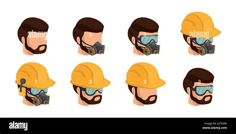 Set Of Workers With Their Personal Protective Equipment Safety Helmet