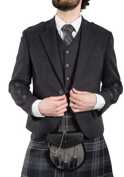 Braemar Charcoal Tweed Jacket And 5 Buttons Vest Scottish Kilt Collection