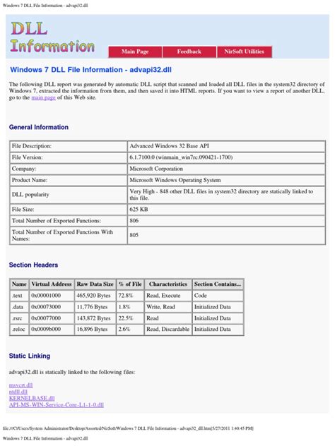 Windows 7 Dll File Information Advapi32 Download Free Pdf Central