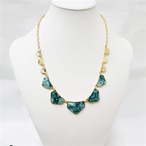 Arvya Green And Gold Statement Necklace With Turquoise Stones