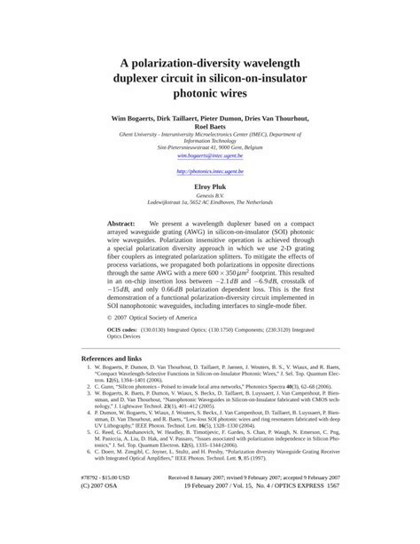 Pdf A Polarization Diversity Wavelength Duplexer Circuit In Dokumen