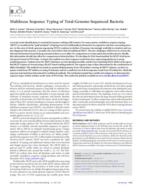 Pdf Multilocus Sequence Typing Of Total Genome Sequenced Bacteria