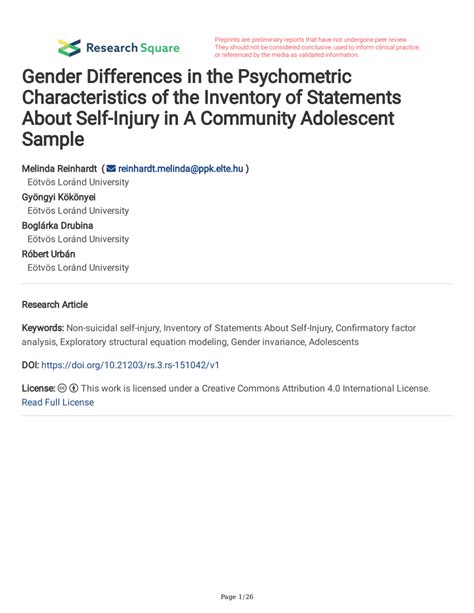 Pdf Gender Differences In The Psychometric Characteristics Of The