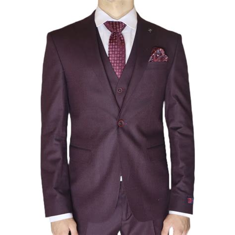 Dark Burgundy Avanti Milano Peak Lapel Three Piece Suit Avanti Milano