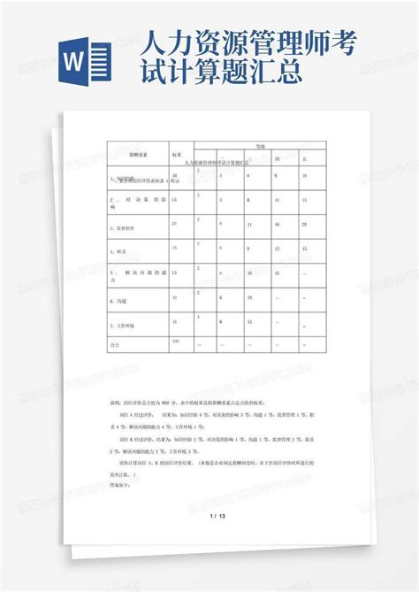 人力资源管理师考试计算题汇总Word模板下载 编号qexyjgde 熊猫办公