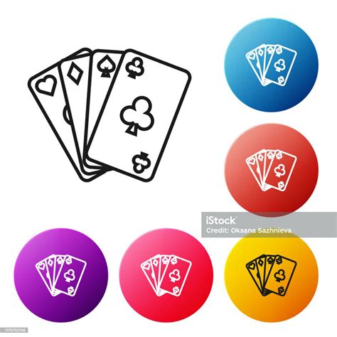 흰색 배경에 격리 된 카드 아이콘을 재생하는 검은 선 카지노 도박 아이콘 다채로운 원 버튼을 설정합니다 벡터 일러스트레이션 가득 찬에 대한 스톡 벡터 아트 및 기타 이미지