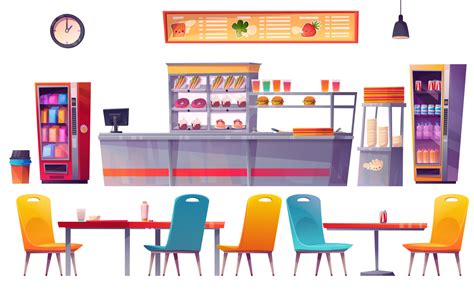 Cafeteria School Canteen Interior Set 21493610 Vector Art At Vecteezy