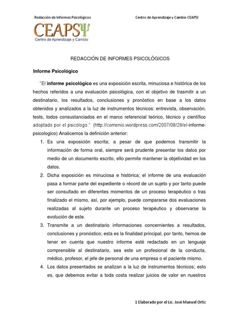 Elaboración De Informes Psicológicos Pdf Sicología Evaluación