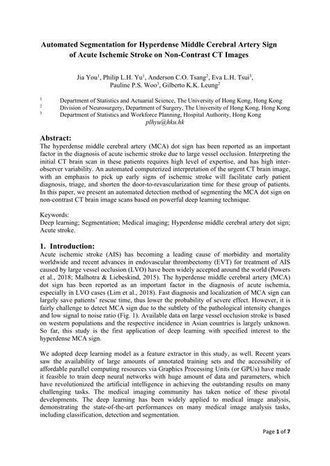 Pdf Automated Segmentation For Hyperdense Middle Cerebral Artery Sign