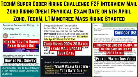 Tech Mahindra Super Coder Hiring F2f Interview New Exam Date Zoho
