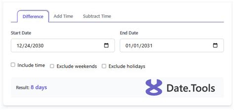 Date Interval Calculator Tool Date Tools