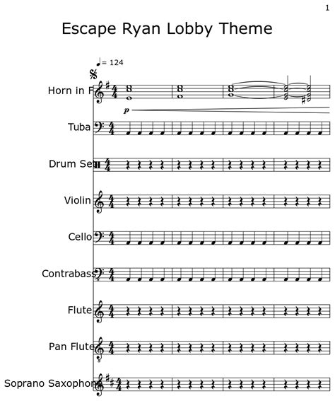 Escape Ryan Lobby Theme Sheet Music For Horn In D Tuba Drum Set