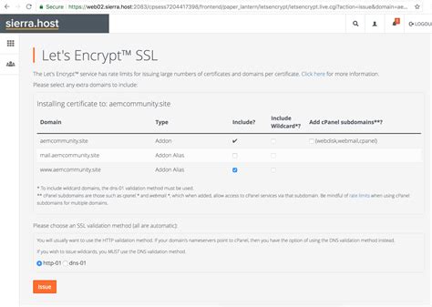 Lets Encrypt Options Sierra Website Hosting