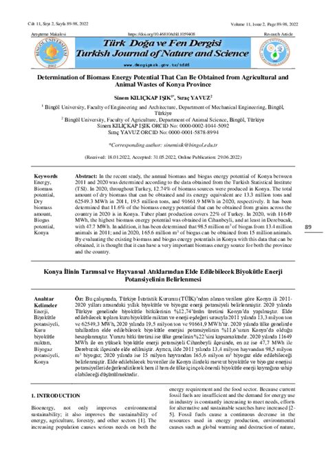 Pdf Determination Of Biomass Energy Potential That Can Be Obtained