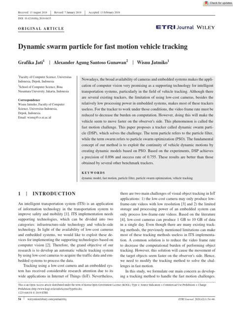Dynamic Swarm Particle For Fast Motion Vehicle Tracking Pdf