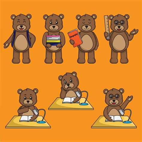 Conjunto De Desenhos Animados Lindo Ursinho De Pelúcia Em Diferentes