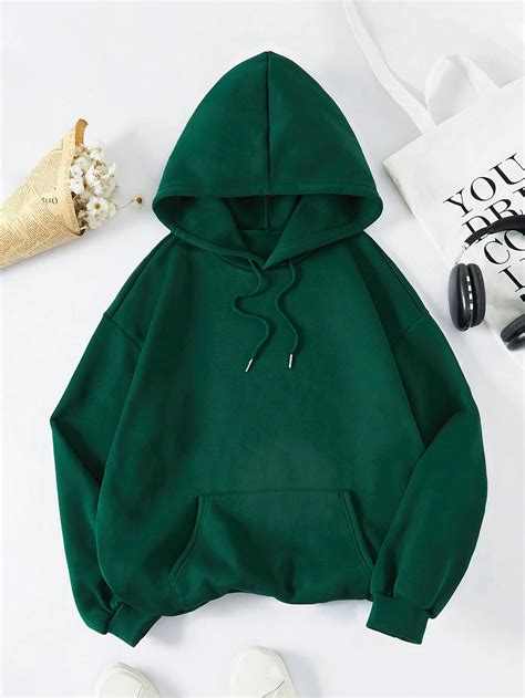 Shein Ezwear Slogan Graphic Kangaroo Pocket Drawstring Thermal Lined