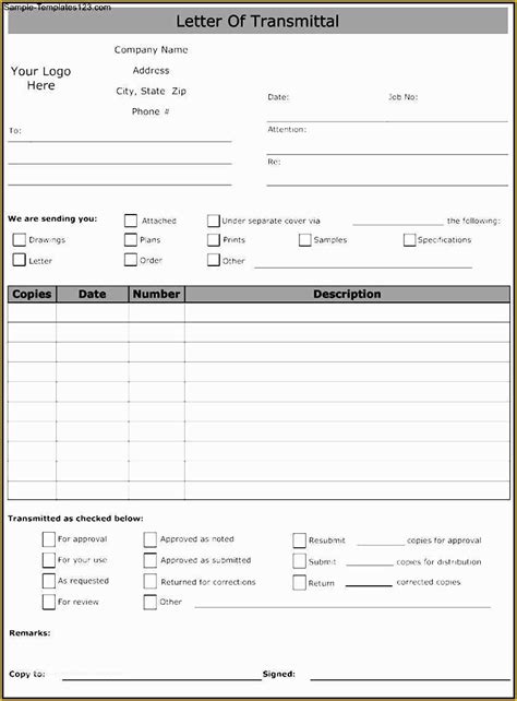 Free Construction Submittal Form Template Of Transmittal Template Word