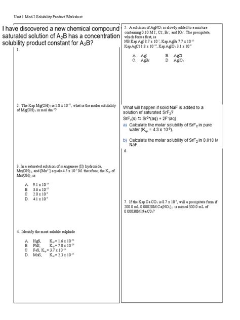 Tutorial 08 Questions Pdf Solubility Product Chem1612 Worksheet Worksheets Library