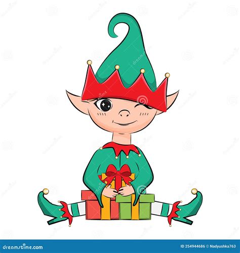 Cute Little Santa Helpers Christmas Elf Vector Illustration Stock