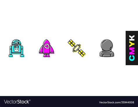Set Robot Rocket Ship Satellite And Astronaut Vector Image