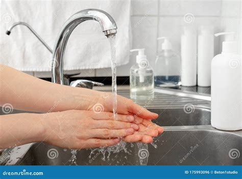 Woman Washing Hands With Antibacterial Soap And Water Hygiene Concept