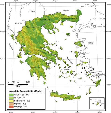 Landslide Susceptibility Of Greece According To Model 1 Eqs 6 7 Download Scientific Diagram