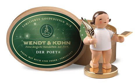 Goldedition Mit Metallsockel No Poet Engel Mit Buch Und Feder