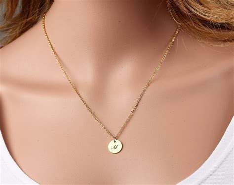 Tiny Initial Disc Necklace Personalized Ts For Mothers Etsy