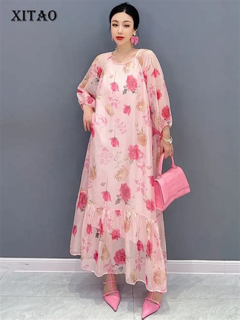 Xitao Print Chiffon Women Patchwork O Neck Temperament Elegant Dress