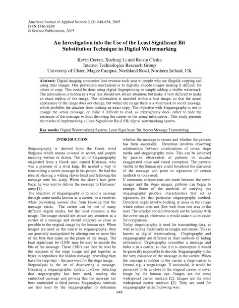 PDF An Investigation Into The Use Of The Least Significant Bit Substitution Technique In