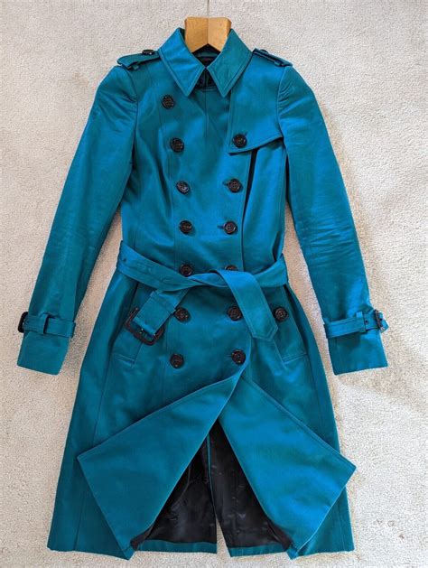 Burberry Prorsum Teal Cotton Sateen Women S Trench Coat UK 4 US 2 IT 36