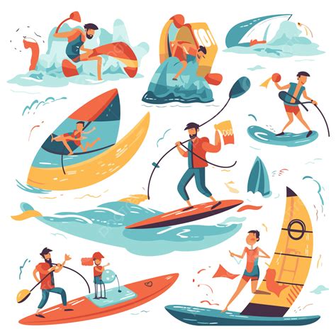 Water Sports Vector Sticker Clipart In The Style Of Detailed