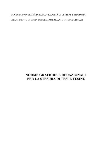 Norme Grafiche E Redazionali Per La Stesura Di Tesi E Tesine Versione 5