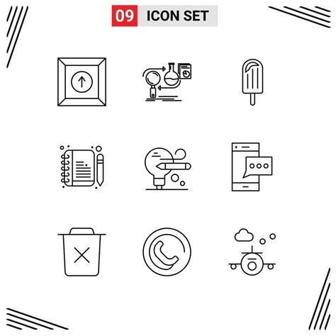 Outline Pack Of 9 Universal Symbols Of Education Bulb Beach Edit Comment Editable Vector Design