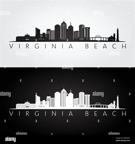 Virginia Beach Usa Skyline And Landmarks Silhouette Black And White