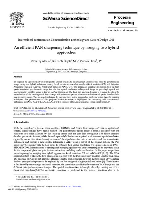 Pdf An Efficient Pan Sharpening Technique By Merging Two Hybrid