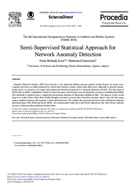 Pdf Semi Supervised Statistical Approach For Network Anomaly Detection
