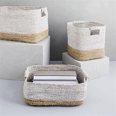 Two Tone Woven Baskets Naturalwhite West Elm Australia