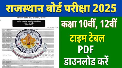 Rbse Board Time Table 2025 Pdf Download यहां देखें राजस्थान बोर्ड परीक्षा 2025 कक्षा 10वीं