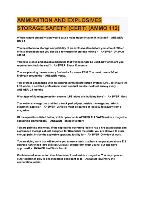 Ammunition And Explosives Storage Safety Cert Ammo 112 Exam